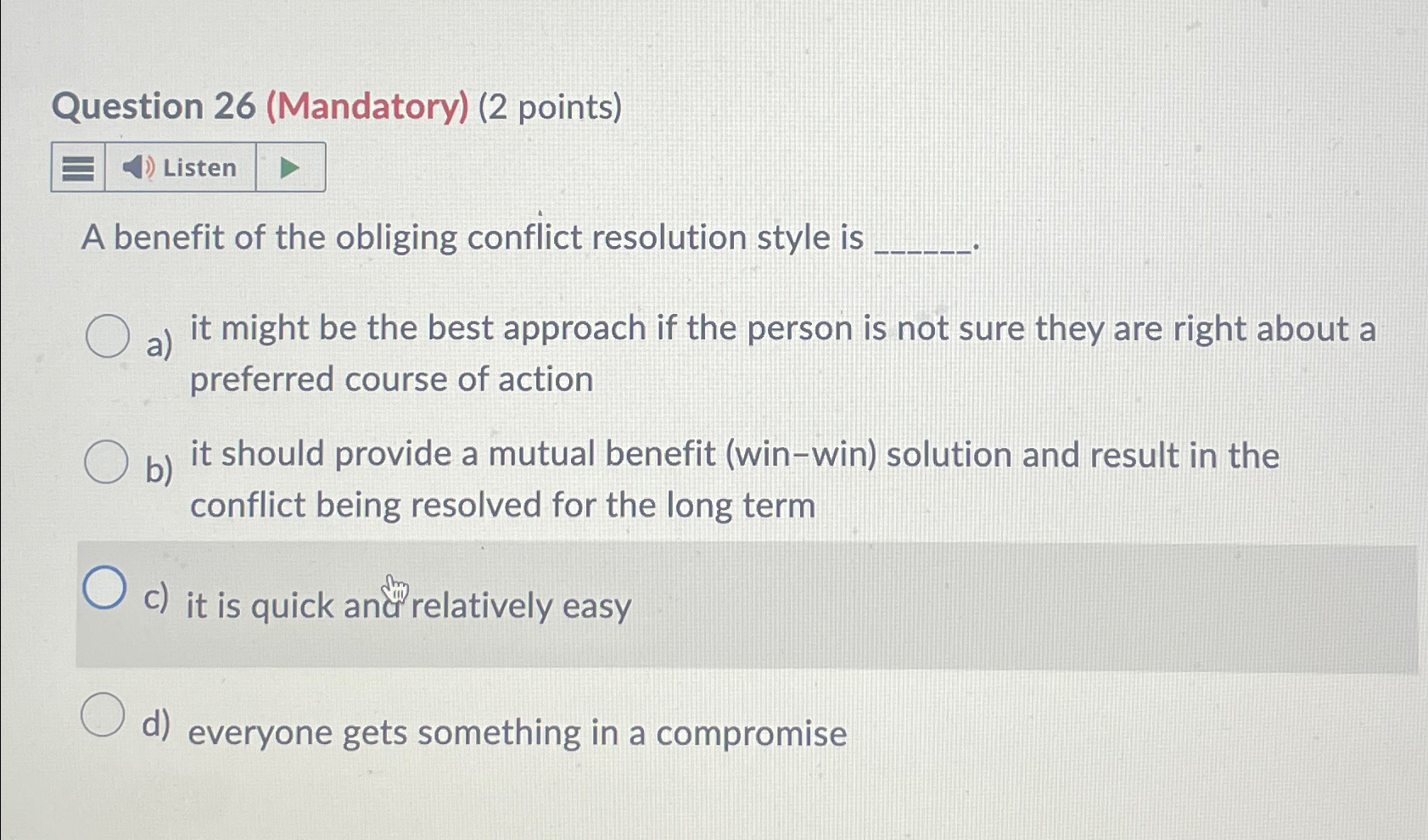 Solved Question 26 (Mandatory) (2 points)ListenA benefit of | Chegg.com Solved Question 26 (Mandatory) (2 points)ListenA benefit of | Chegg.com