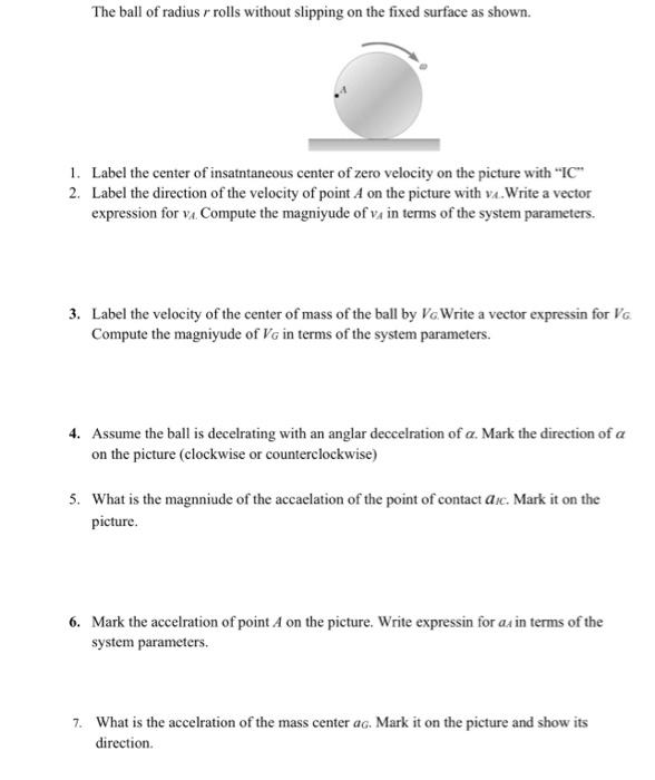 Solved The ball of radius r rolls without slipping on the | Chegg.com