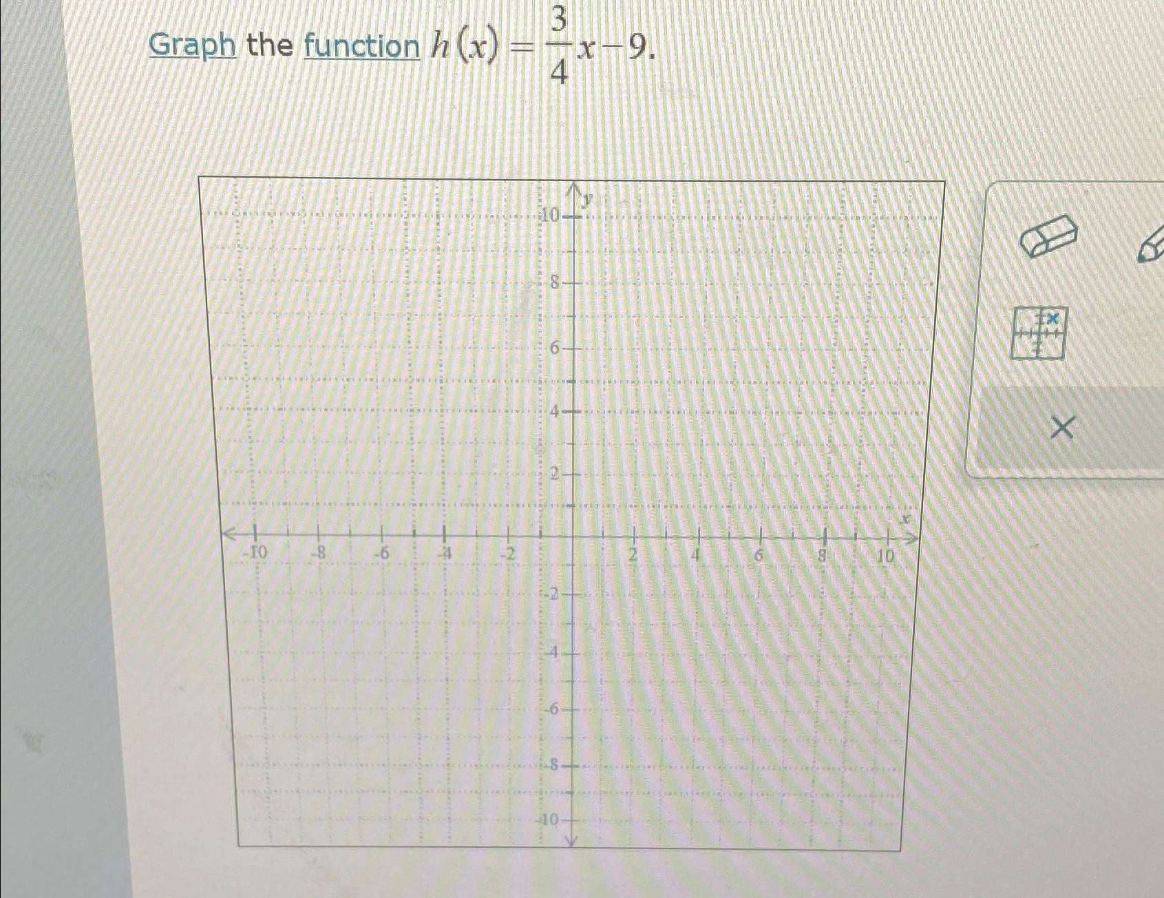 Solved Graph the function h(x)=34x-9. | Chegg.com