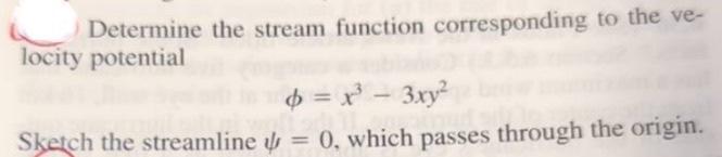 Solved Determine the stream function corresponding to the | Chegg.com