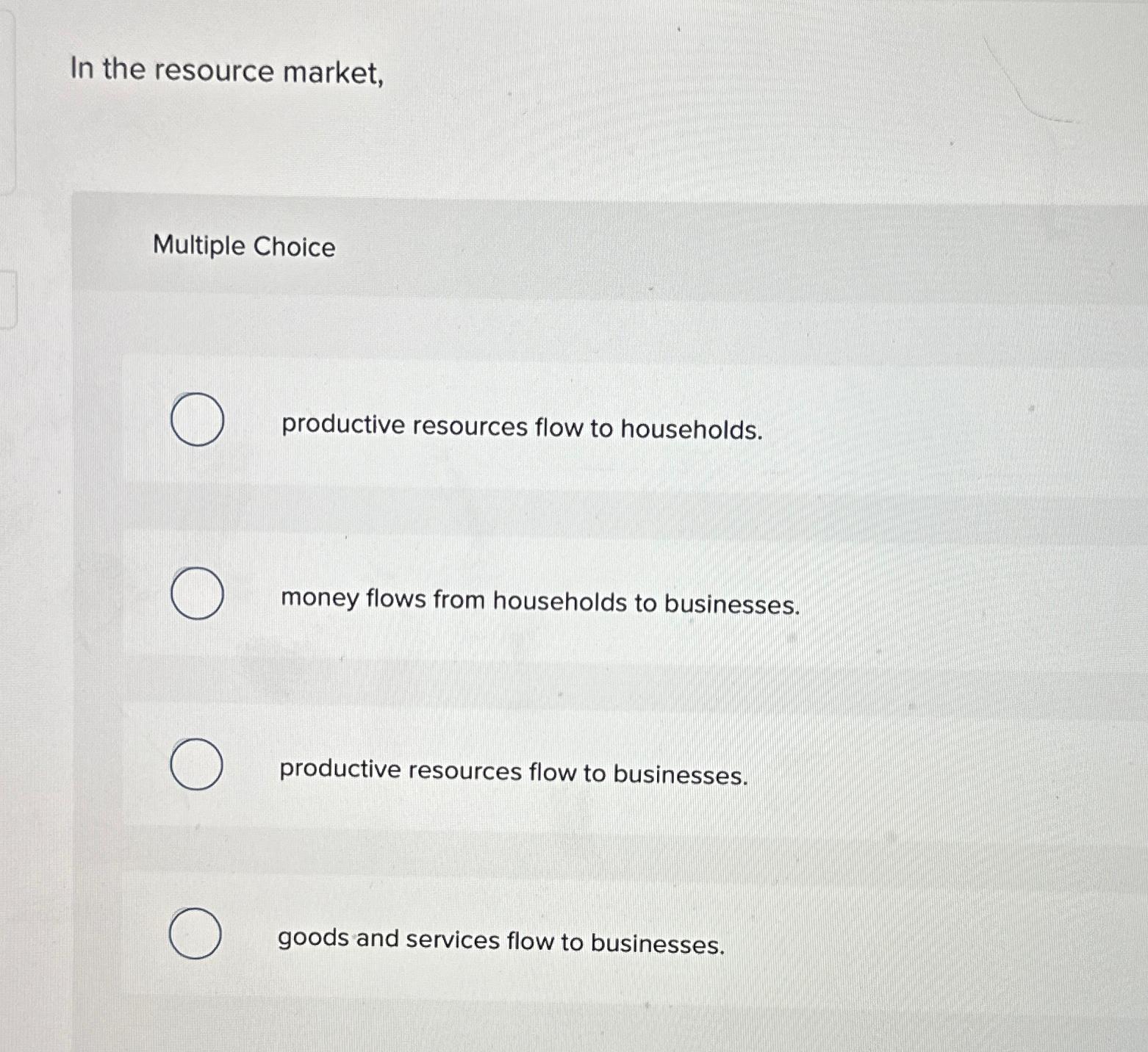 Solved In the resource market,Multiple Choiceproductive | Chegg.com