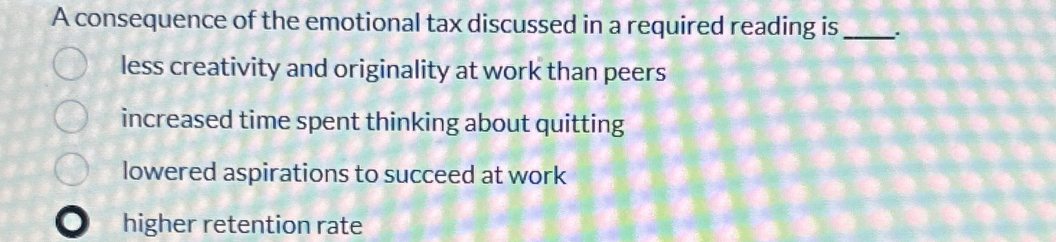 Solved A consequence of the emotional tax discussed in a | Chegg.com