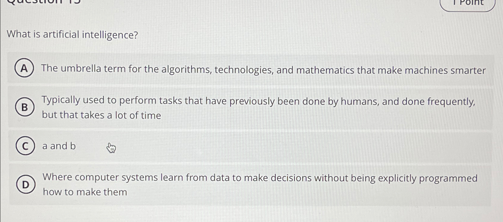 Solved What is artificial intelligence?The umbrella term for | Chegg.com