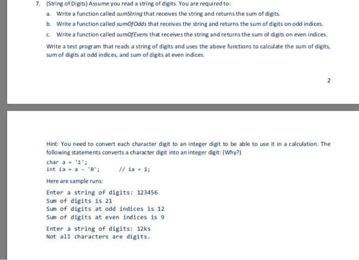 Solved 7. (String of Digits) Assume you read a string of | Chegg.com