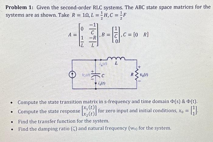 Solved Problem 1: Given the second-order RLC systems. The | Chegg.com