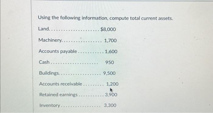 Solved Using the following information, compute total | Chegg.com