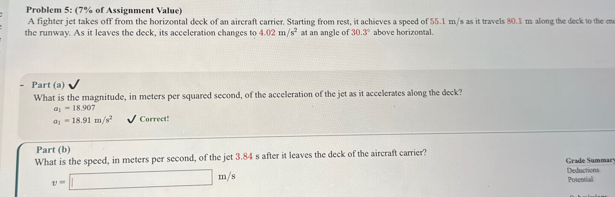 Solved Problem 5: (7% ﻿of Assignment Value)A fighter jet | Chegg.com
