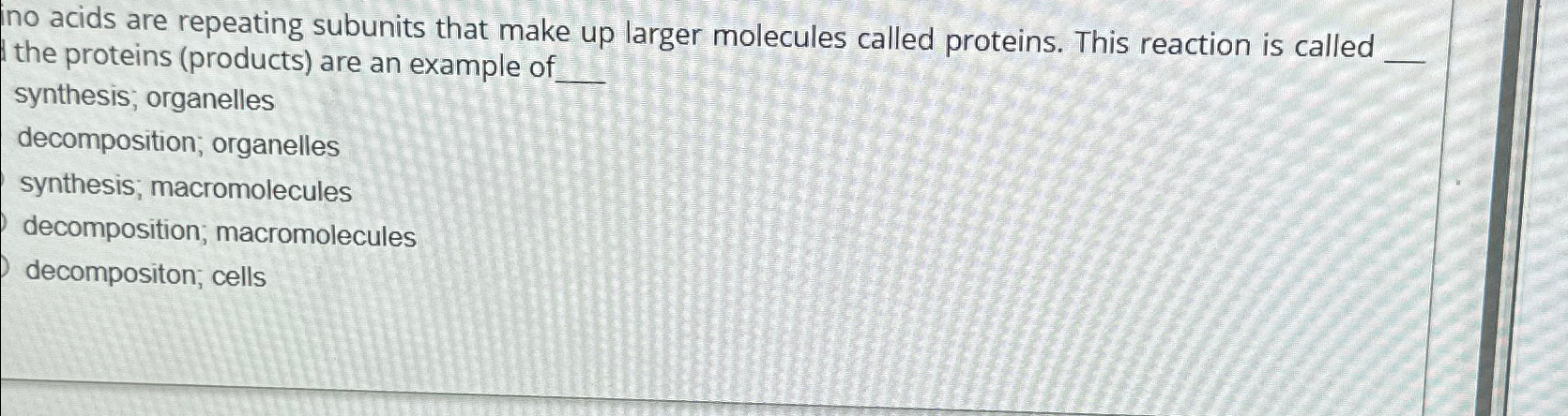 Solved ino acids are repeating subunits that make up larger | Chegg.com