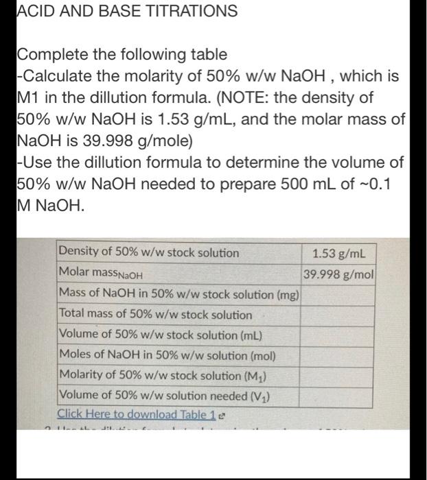 Solved Prepare 0.1 M NaOH from 50% w/w NİDA 150 mL 50% w/w | Chegg.com