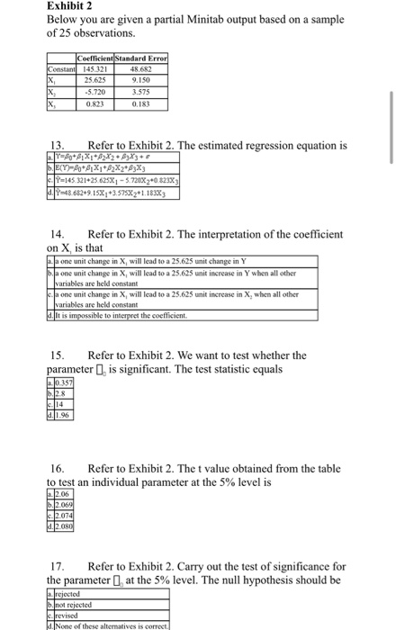 Solved Exhibit 2 Below you are given a partial Minitab | Chegg.com
