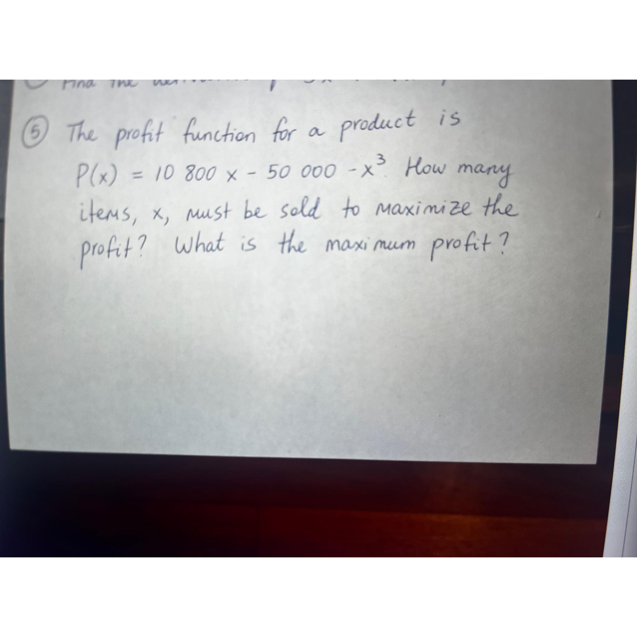 Solved (5) ﻿The profit function for a product is | Chegg.com