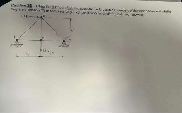 Solved Problem 2B - Using the Method of Joints, calculate | Chegg.com