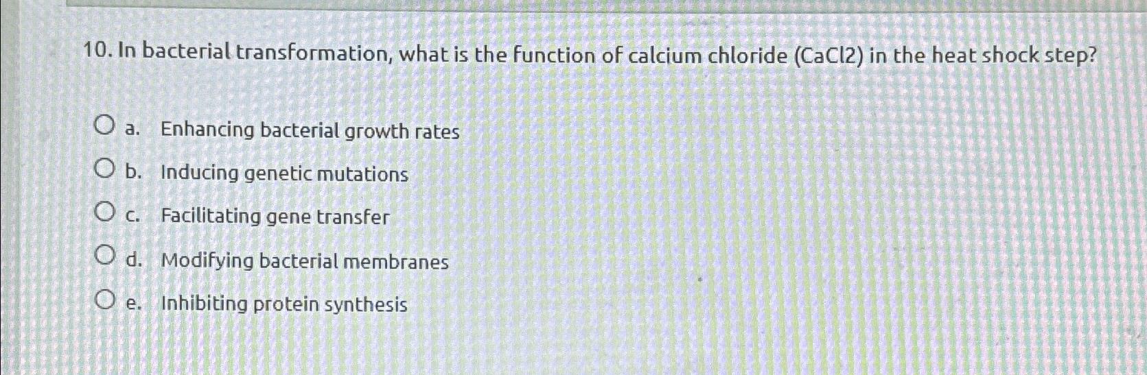 Solved In bacterial transformation, what is the function of | Chegg.com