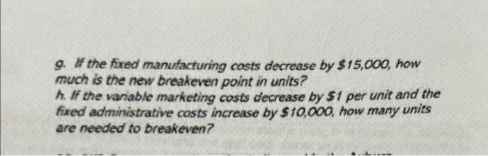 Solved Variable Manufacturing cost per unit...\$11 Variable | Chegg.com