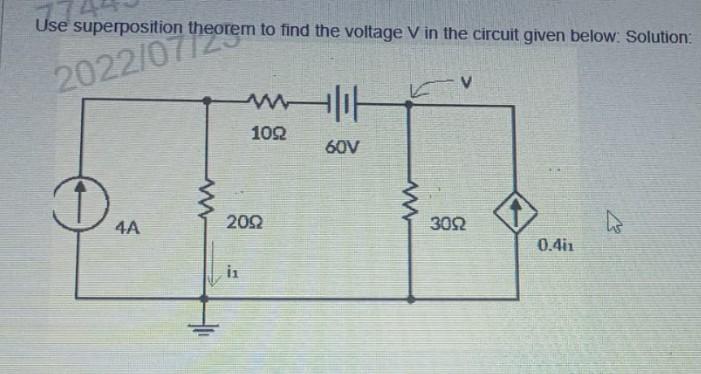 Solved Use superposition theorem to find the voltage V in | Chegg.com