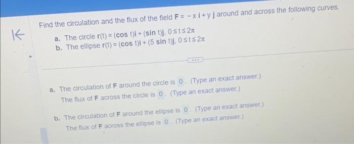Solved Find the circulation and the flux of the field | Chegg.com