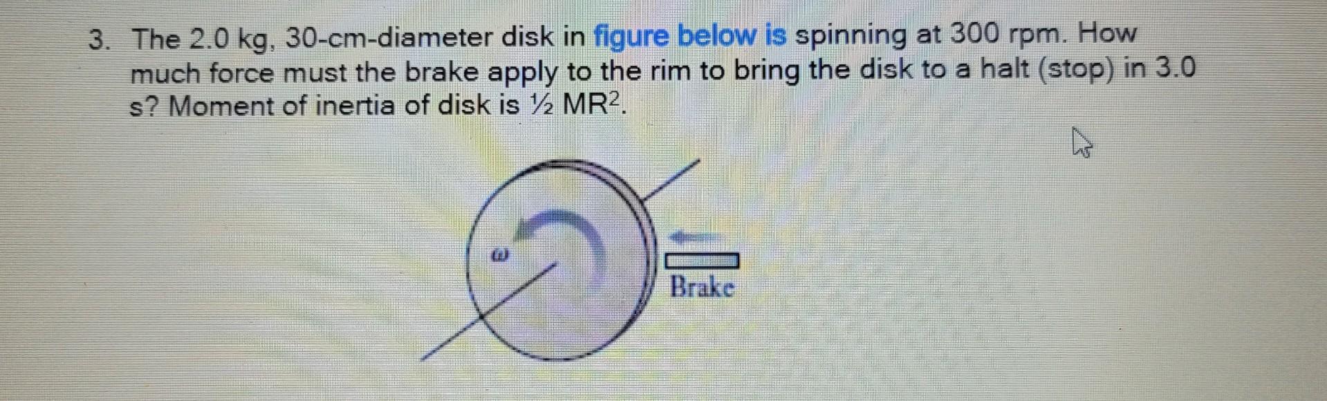 Solved 3. The 2.0 kg,30−cm-diameter disk in figure below is | Chegg.com