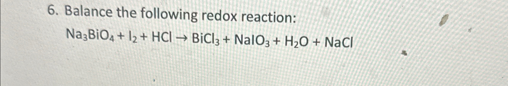 Solved Balance the following redox | Chegg.com