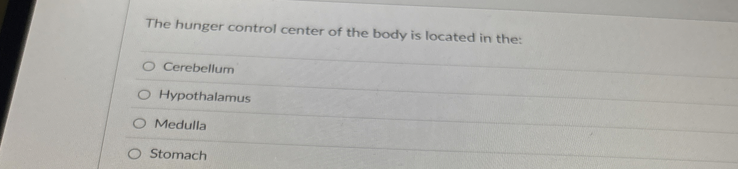 Solved The hunger control center of the body is located in | Chegg.com