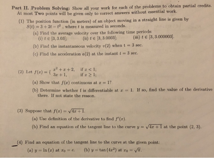 Solved Part II. Problem Solving: Show all your work for each | Chegg.com
