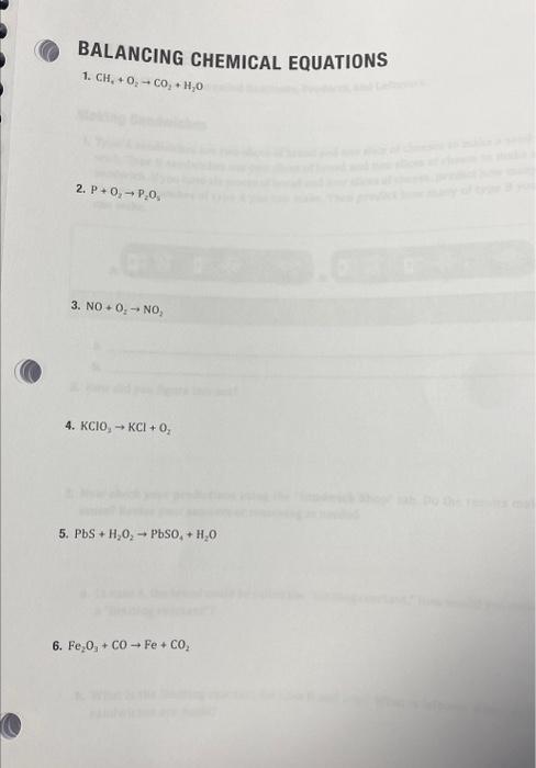 Solved BALANCING CHEMICAL EQUATIONS 1. CH4+O2→CO2+H2O 2. | Chegg.com