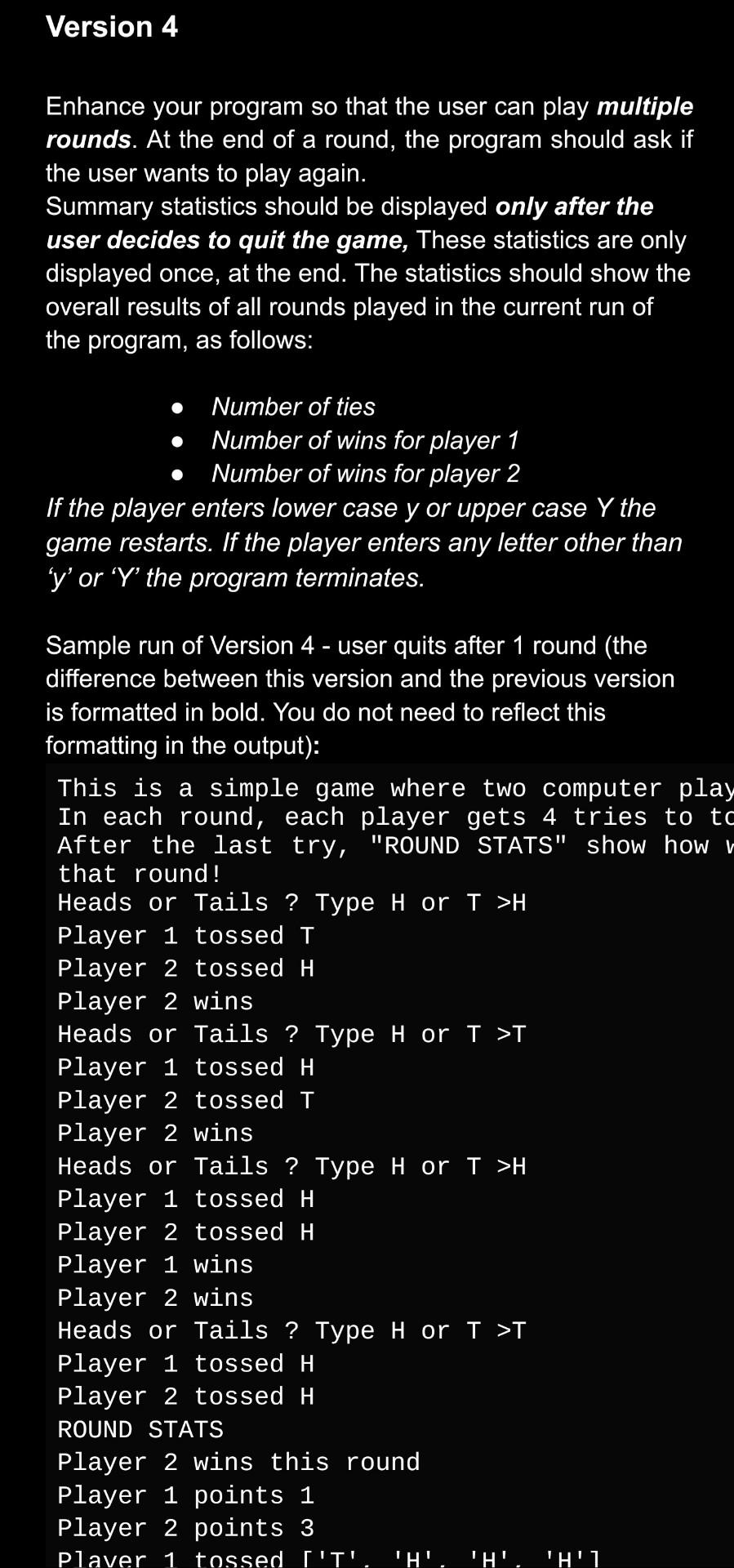 Solved Coin Toss Game - Short Description You will implement | Chegg.com
