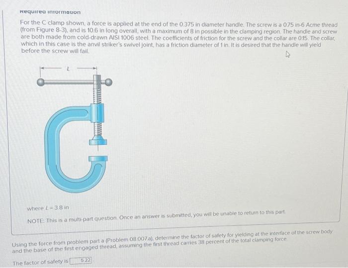 Solved requirea intormation For the C clamp shown, a force | Chegg.com