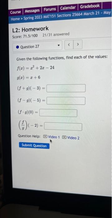Solved Given the following functions, find each of the | Chegg.com