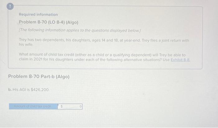 Solved Required information Problem 8-70 (LO 8-4) (Algo) | Chegg.com