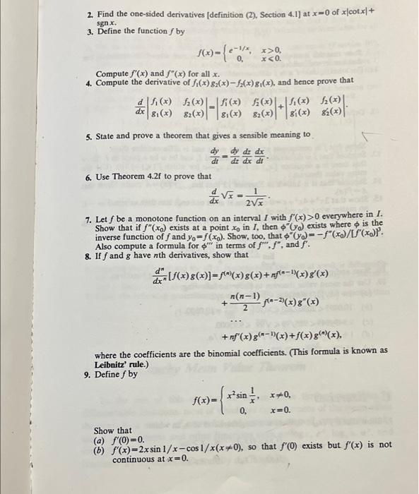 Solved 2. Find the one-sided derivatives [definition (2), | Chegg.com