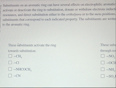 Solved Substituents on an aromatic ring can have several | Chegg.com