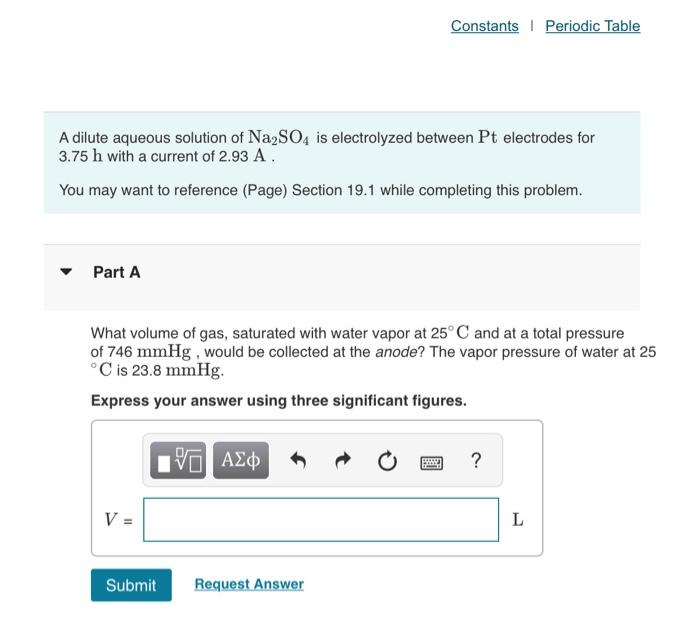Solved A dilute aqueous solution of Na2SO4 is electrolyzed | Chegg.com