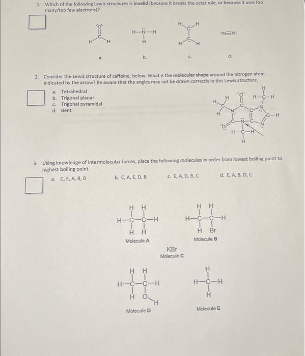 Solved 1. Which of the following Lewis structures is invalid | Chegg.com