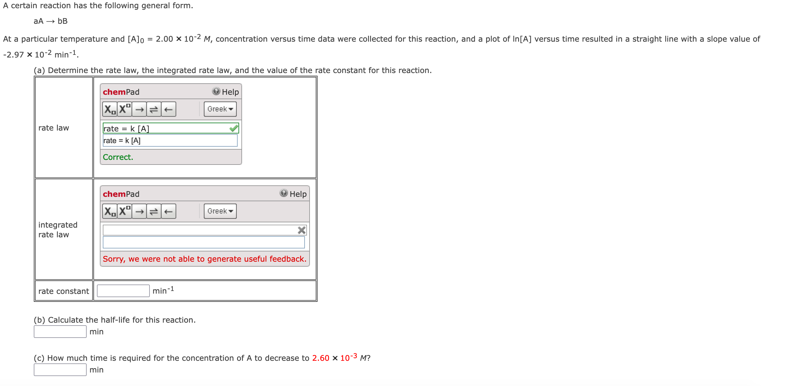 A certain reaction has the following general form.aA | Chegg.com