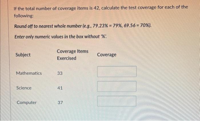 Solved If the total number of coverage items is 42 , | Chegg.com