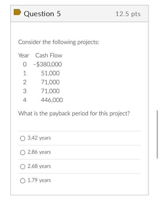 Solved Consider the following projects: What is the payback | Chegg.com