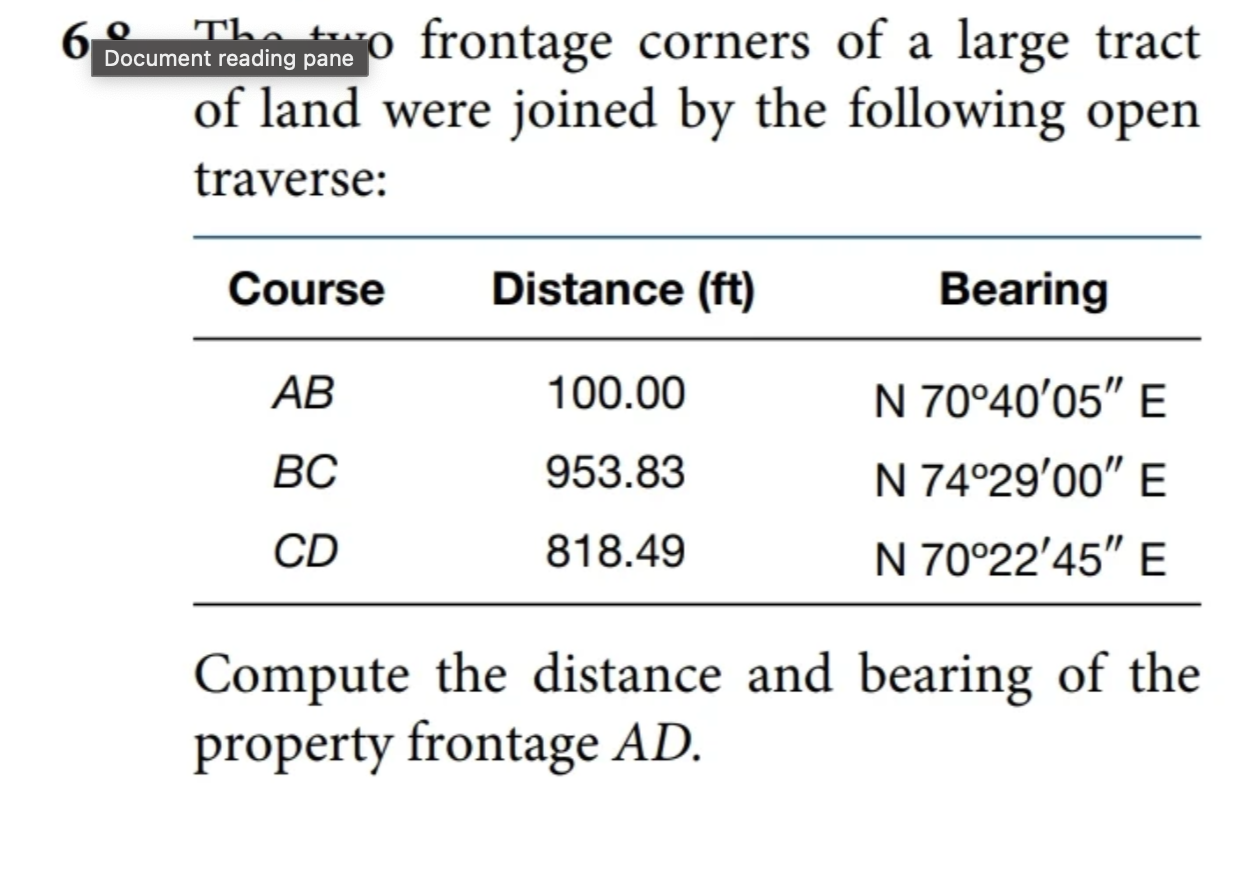 Solved 6.8 ﻿The two frontage corners of a large tract of | Chegg.com