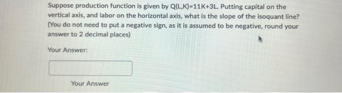 Solved Suppose production function is given by | Chegg.com