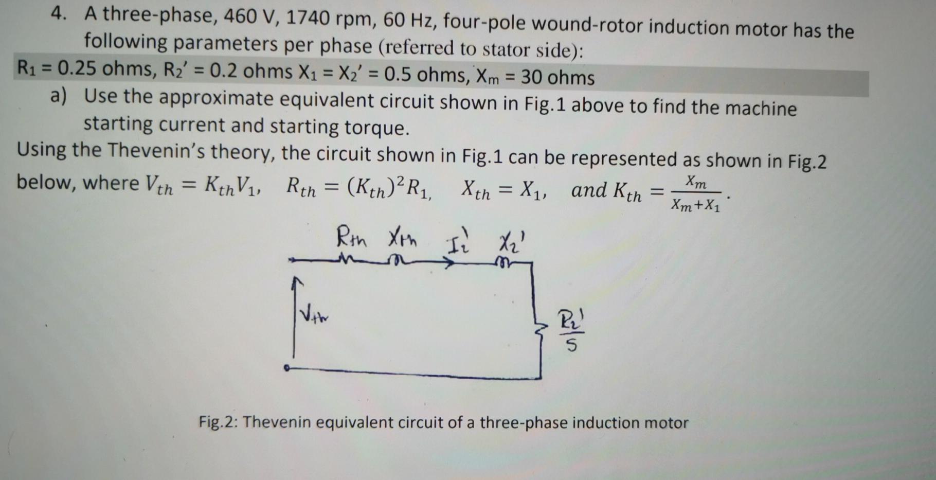 Solved 4. A three-phase, 460 V, 1740 rpm, 60 Hz, four-pole | Chegg.com