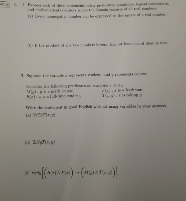Solved Otsi 3. I. Express each of these statements using | Chegg.com
