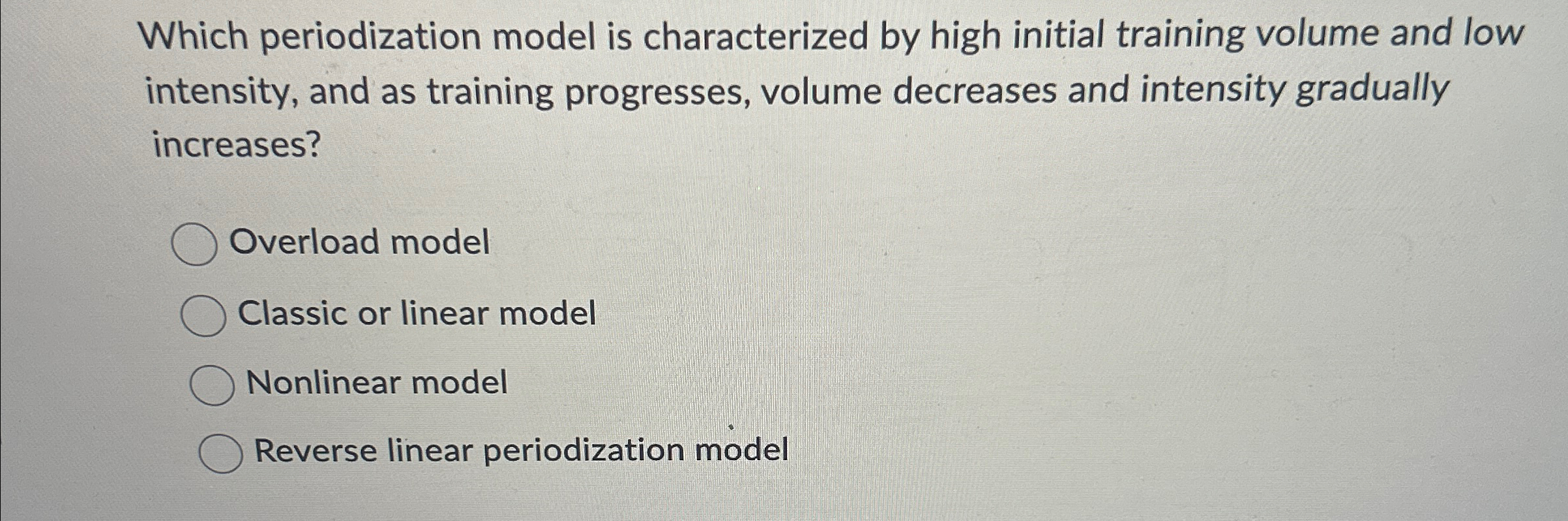 Solved Which periodization model is characterized by high | Chegg.com