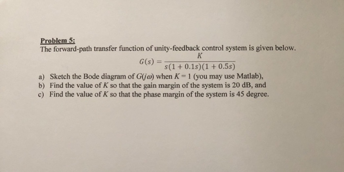 Solved Problem 5: The forward-path transfer function of | Chegg.com
