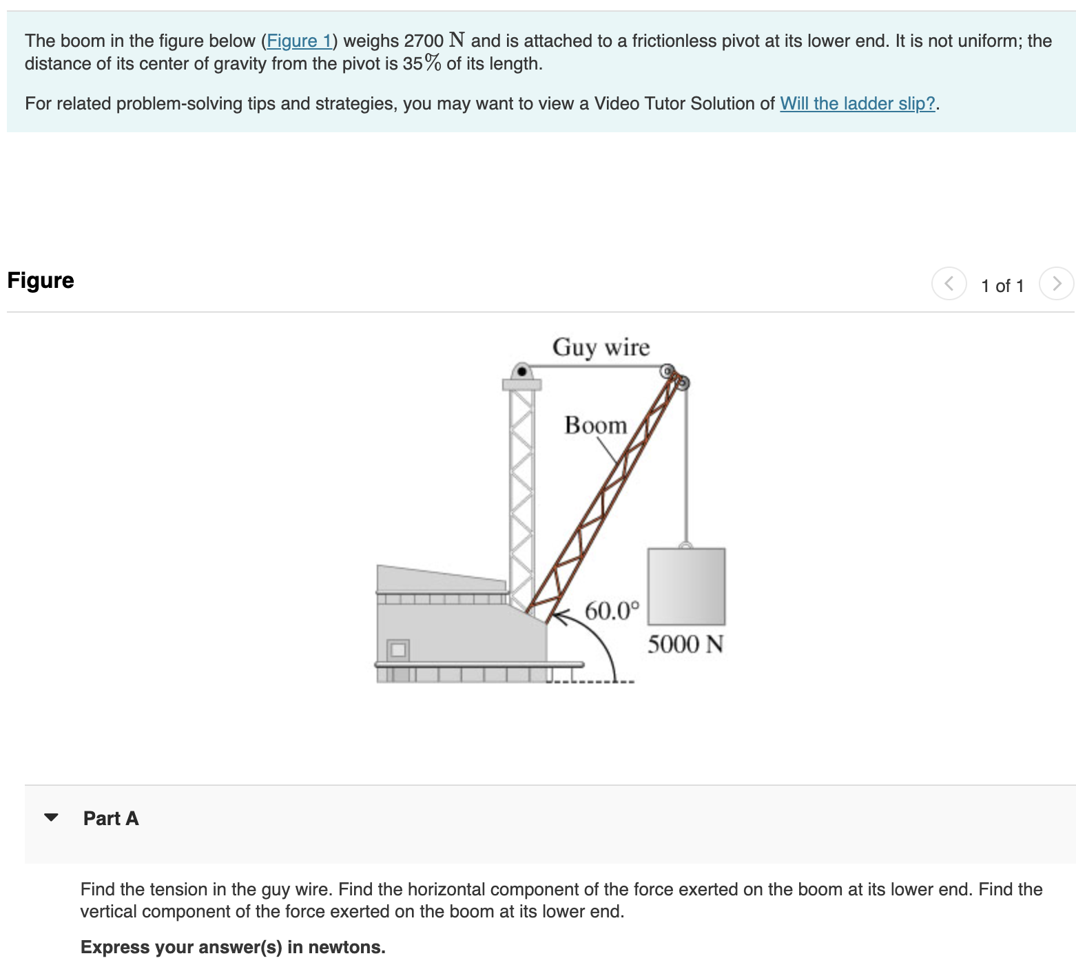 Solved The boom in the figure below (Figure 1) ﻿weighs 2700N | Chegg.com