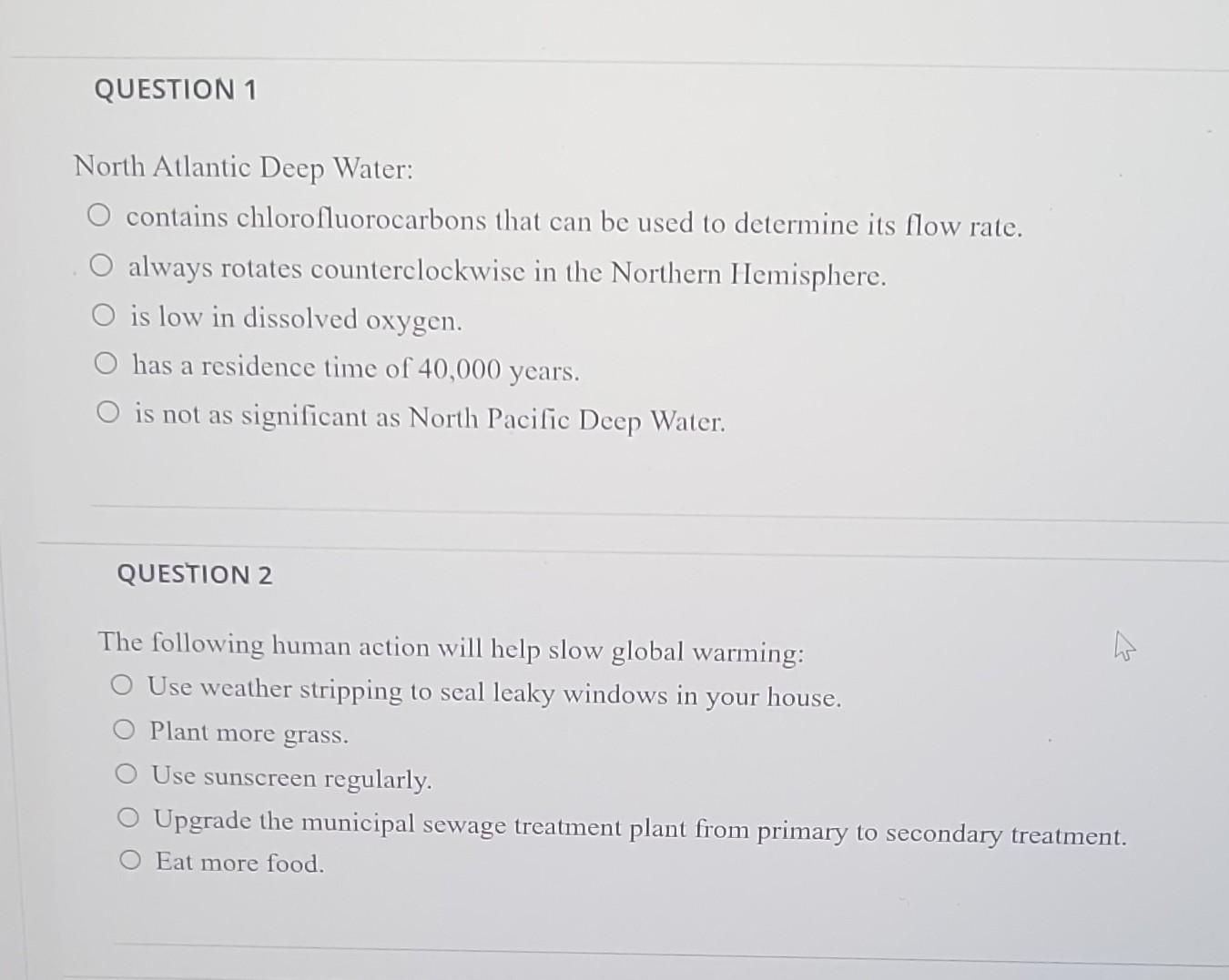 Solved QUESTION 1 North Atlantic Deep Water: contains | Chegg.com