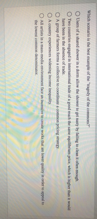 Solved Which Scenario Is The Best Example Of The tragedy Of Chegg