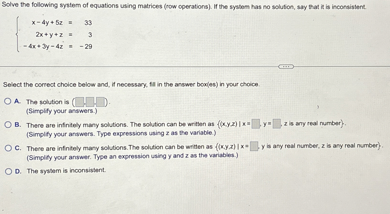Solved Solve the following system of equations using | Chegg.com