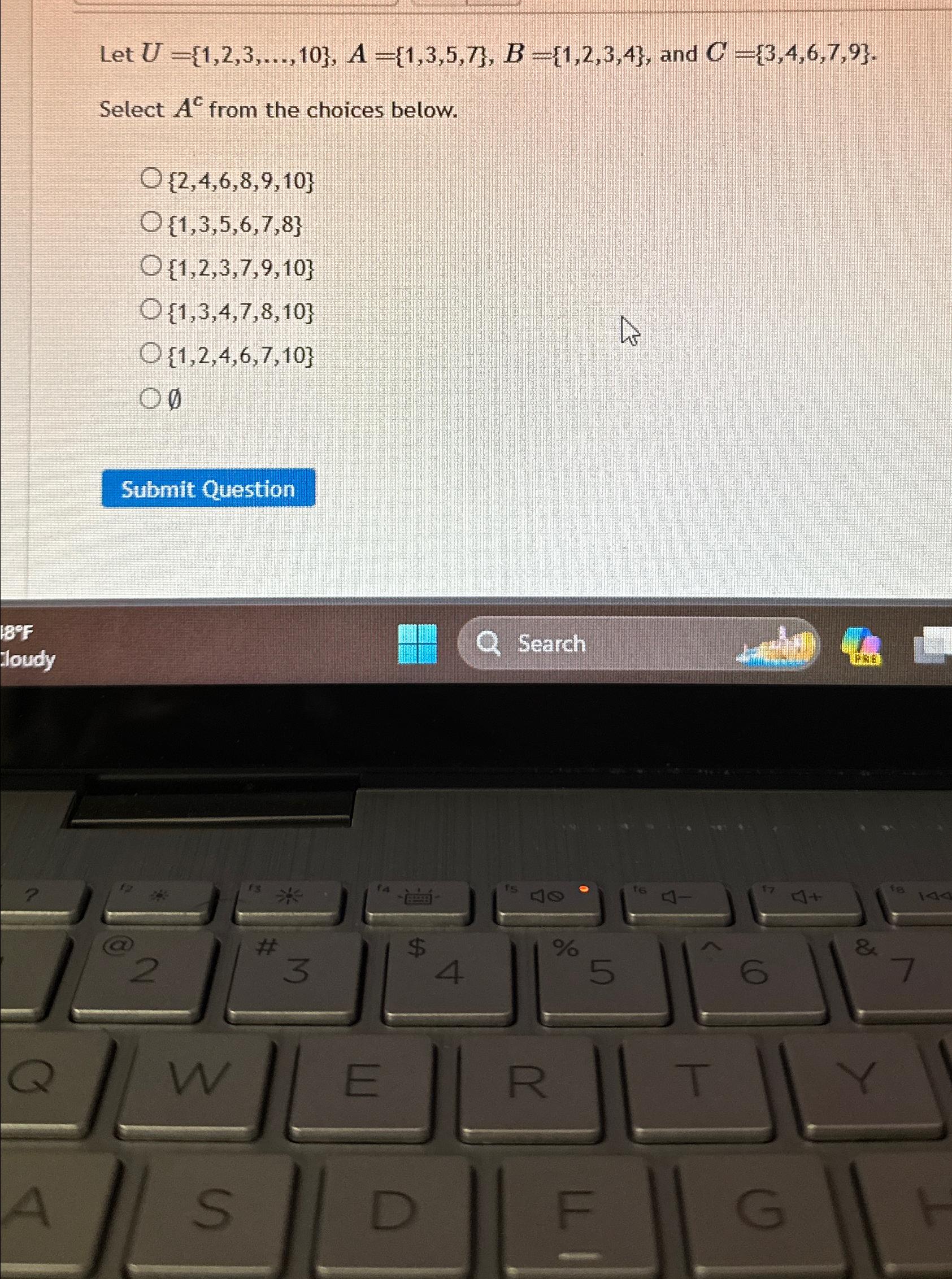 Solved Let U={1,2,3,dots,10},A={1,3,5,7},B={1,2,3,4}, ﻿and | Chegg.com