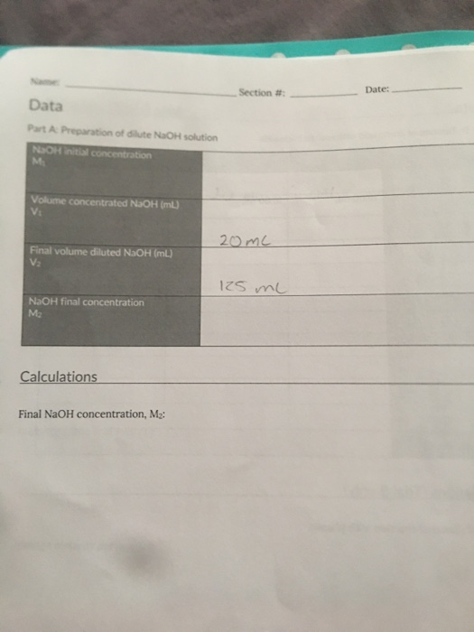 Solved 1) NaOH initial concentration ? 2) NaOH Volume | Chegg.com