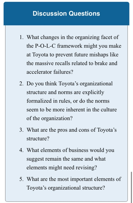 Solved Assignment: Read the Toyota case study and questions | Chegg.com