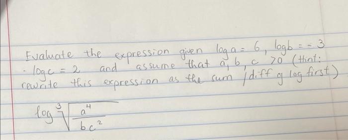 Solved and Evaluate the expression given loga = 6, logb = - | Chegg.com